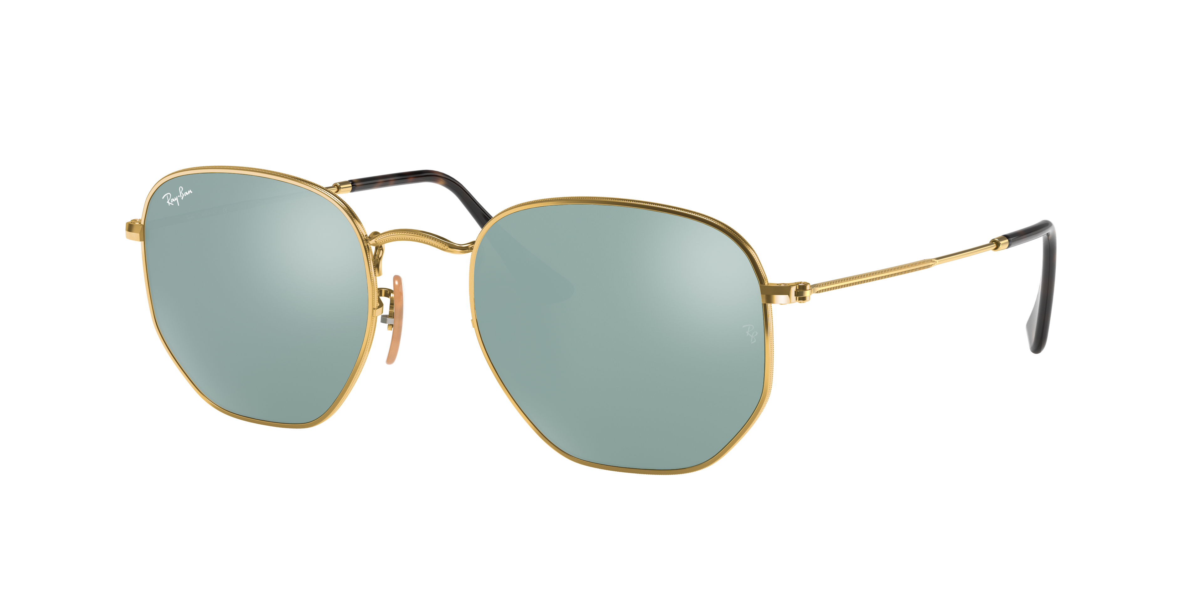 Ray Ban RB3548N Hexagonal Flat Lenses Gold Sunglasses Glasses Ray Ban RB3548N Hexagonal Flat Lenses Gold Sunglasses Glasses